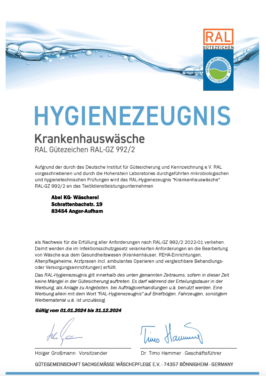 Zertifikate – Wäscherei Abel